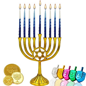 The Dreidel Company Dripless Deluxe Tapered Pastel Blue and White Hanukkah Menorah Candles for All 8 Nights of Chanuka