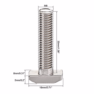 uxcell M8x35mm T-Slot Drop-in Stud Sliding Bolt Screw Carbon Steel for 40 Series Aluminum Profile 5pcs