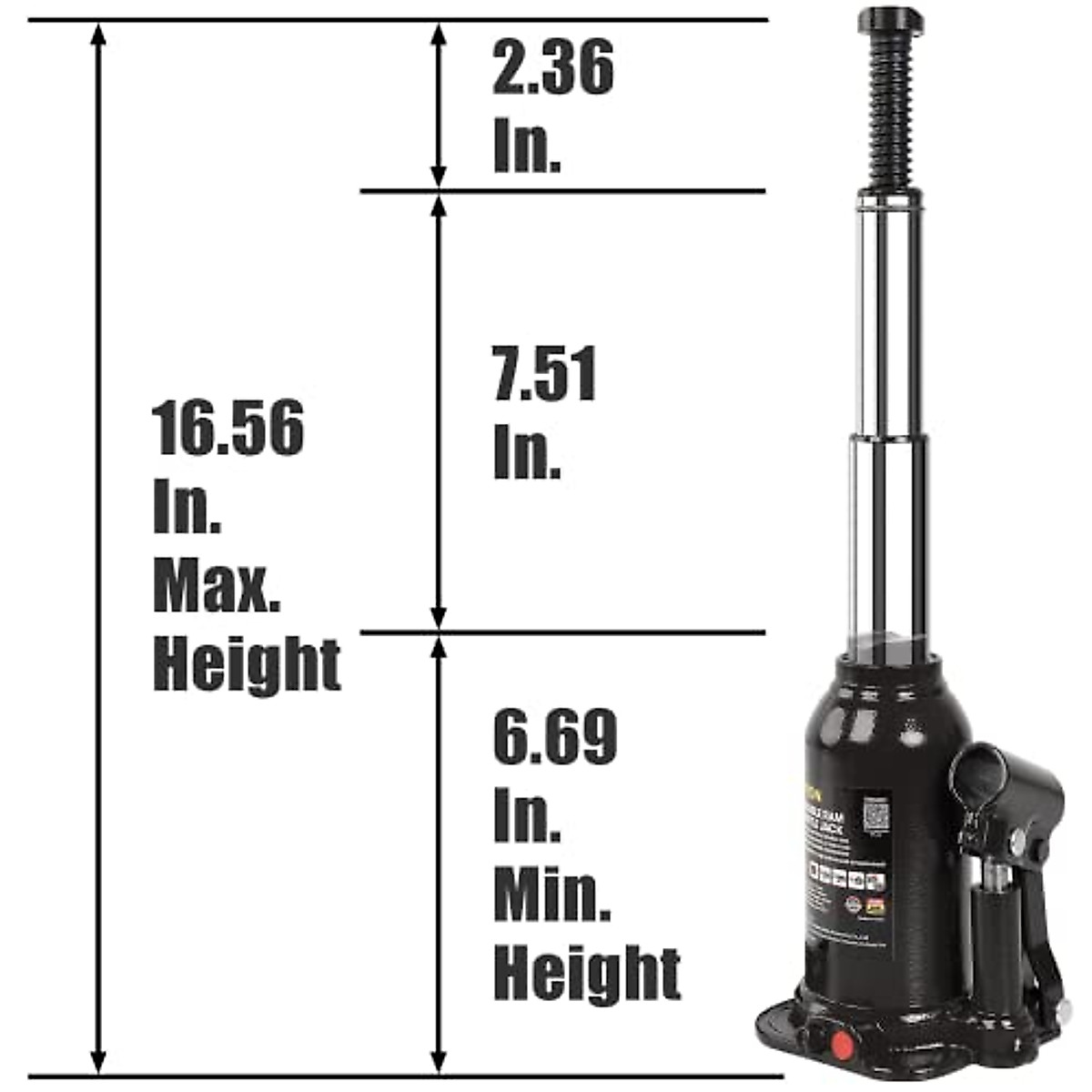 Torin 4 Ton (8,000 LBs) Double Ram Welded Hydraulic Car Bottle Jack for Auto Repair and House Lift, Black, ATH80402XB