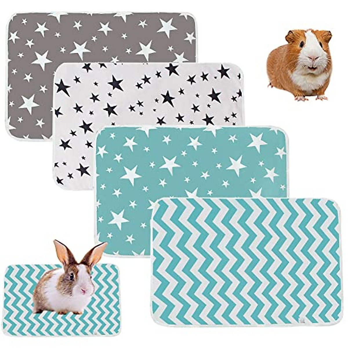 CNTOPKITER 4 Pack Guinea Pig Fleece Cage Liners, Super Absorbent, Reusable, Washable Guinea Pig Pee Pads Bedding for Hamsters Rabbits Chinchilla Gerbil Hedgehog Rat and Other Small Animal