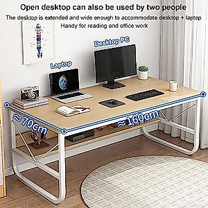 Computer Desk with Shelves, Executive Desk Writing Table Modern Simple Study Desk with Bookshelf,pc Work Table Workstation for Home Office(100x60x73cm(39x24x29in), Pear Wood)