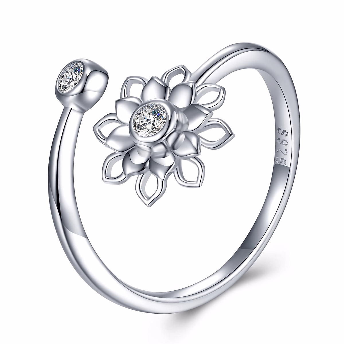 SCZKLAQ Lotus Ring for Women 925 Sterling Silver Lotus Flower Rings Adjustable Lotus Ring Yoga Lotus Flower Jewelry Gift for Women Wife