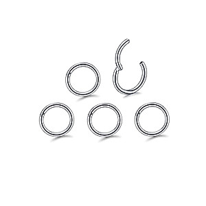 5Pcs 16G 18G Surgical Steel Nose Rings Hoop Tragus Septum Cartilage Hoop Earrings For Women Men Body Piercing Jewelry Kit Bar Length 6mm/8mm/10mm/12mm/14mm (5Pcs -16G - Steel - 6mm)