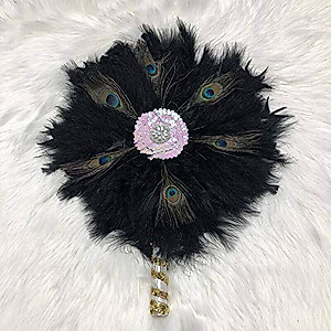 Nigerian Fan 19color Available Feather Fan with Stones Sequins Nigerian Wedding Feather Fan for Party Wedding - Blue
