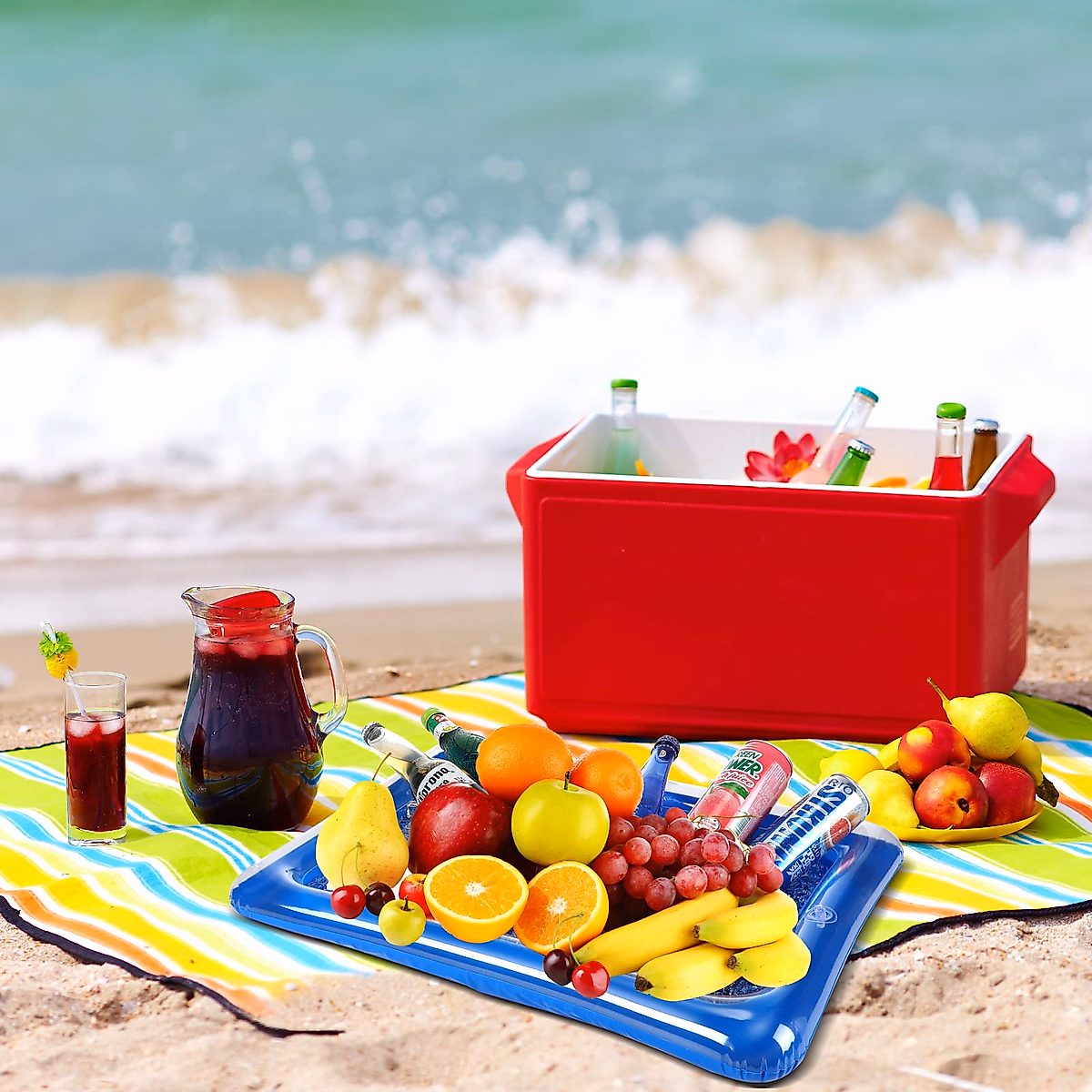 12 Pcs Inflatable Ice Serving Bar Coolers for Parties Salad BBQ Picnic Ice Food Drinks Buffet Server Tray Party Cooler Tray Inflatable Serving Bar for Indoor Outdoor Party Picnic Swimming Pool