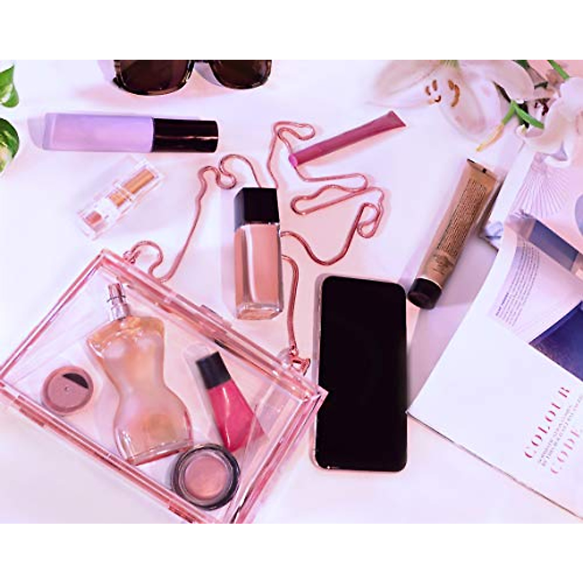 STEVENS PARRA Clear Clutch Purse for Women, use this Transparent Acrylic Bag as a Crossbody/Handbag. Gift Box Included. Small (ROSE GOLD)