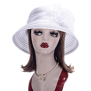 Pure Color 1920s Womens Summer Organza Bowler Sun Hat Derby Tea Party A267 (White)