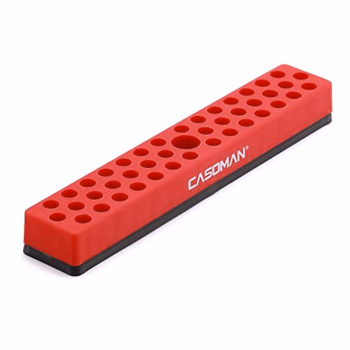 CASOMAN 1/4" Hex Bit Organizer with Magnetic Base - Red, 43 Hole Bit Organizer with Strong Magnetic Base, Magnetic Bit Organizer for Your Specialty