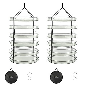 iPower 3 Feet 6 Layer Herb Drying Rack Hanging Dry Net with Foldable Heavy Duty Rings and Carrying Bag, Detachable 2-Pack, Green