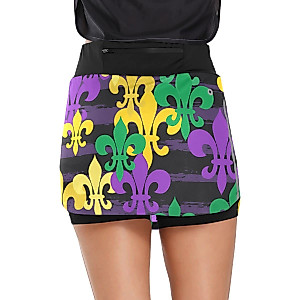 xigua Mardi Gras Women&#039;s Active Skirt with Pockets Shorts Lightweight Athletic Golf Skorts Skirts with Zipper Pocket
