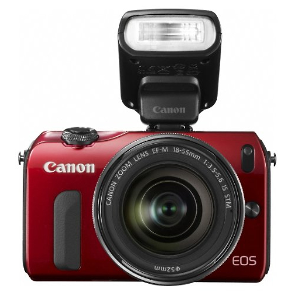 Canon EOS-M Mirrorless Digital Camera With EF-M 18-55MM, 22Mm STM Lenses with 90EX Flash with Mount Adapter EF-EOS M (Red) - International Version (No Warranty)