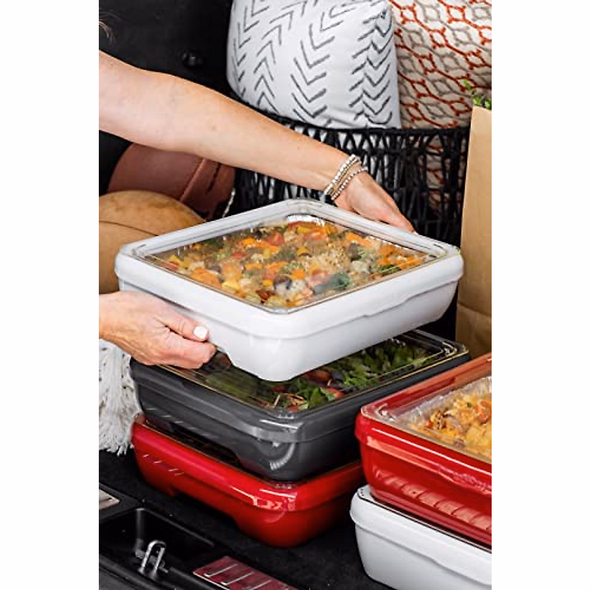 Fancy Panz Classic, Dress Up & Protect Your Foil Pan, Made in USA, Fits Half Size Foil Pans. Hot or Cold Food. Stackable for easy travel. (Red)