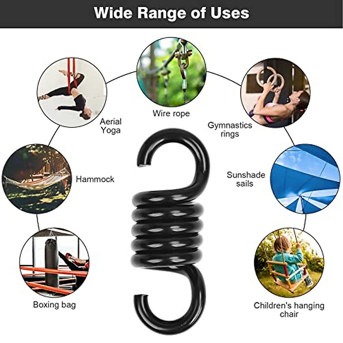 Spring Porch Hook for Hammock Swing Chair Hanging Suspension,880lbs Weight Capacity,Black