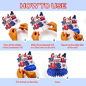 9Pcs Veteran Day Decorations Honeycomb Centerpieces, 3D Double Side God Bless USA Table Decorations, Blue Red Home of the Free Centerpieces for Tables, Memorial Day Decorations for Office Decor