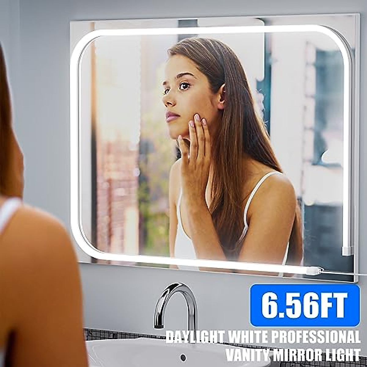 MY BEAUTY LIGHT LED Vanity Lights, 6000K Dimmable Daylight White Vanity Mirror Lights, 6.56FT Bright Makeup Light, ELT Approval 24V Stick on Lights for Bathroom Mirror, Full Length Mirror, Wall Mirror
