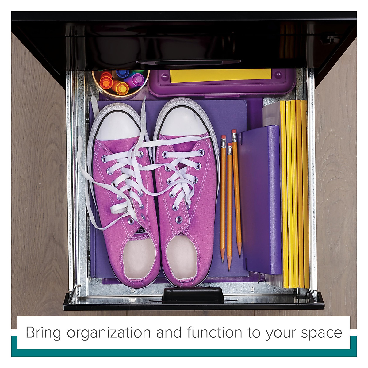 Office Dimensions 18" Deep 3 Drawer Metal Organizer File Cabinet with Oval Handles, Black