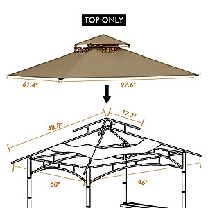 Tanxianzhe 5FT x 8FT Grill Gazebo Shelter Replacement Canopy Cover Double Tiered BBQ Roof Top ONLY FIT for Gazebo Model L-GG001PST-F (Khaki)