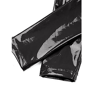 ACSUSS Womens Hollow Out Crotchless Jumpsuit Open Chest Long Sleeve Mock Neck Patent Leather Bodysuit Black Medium