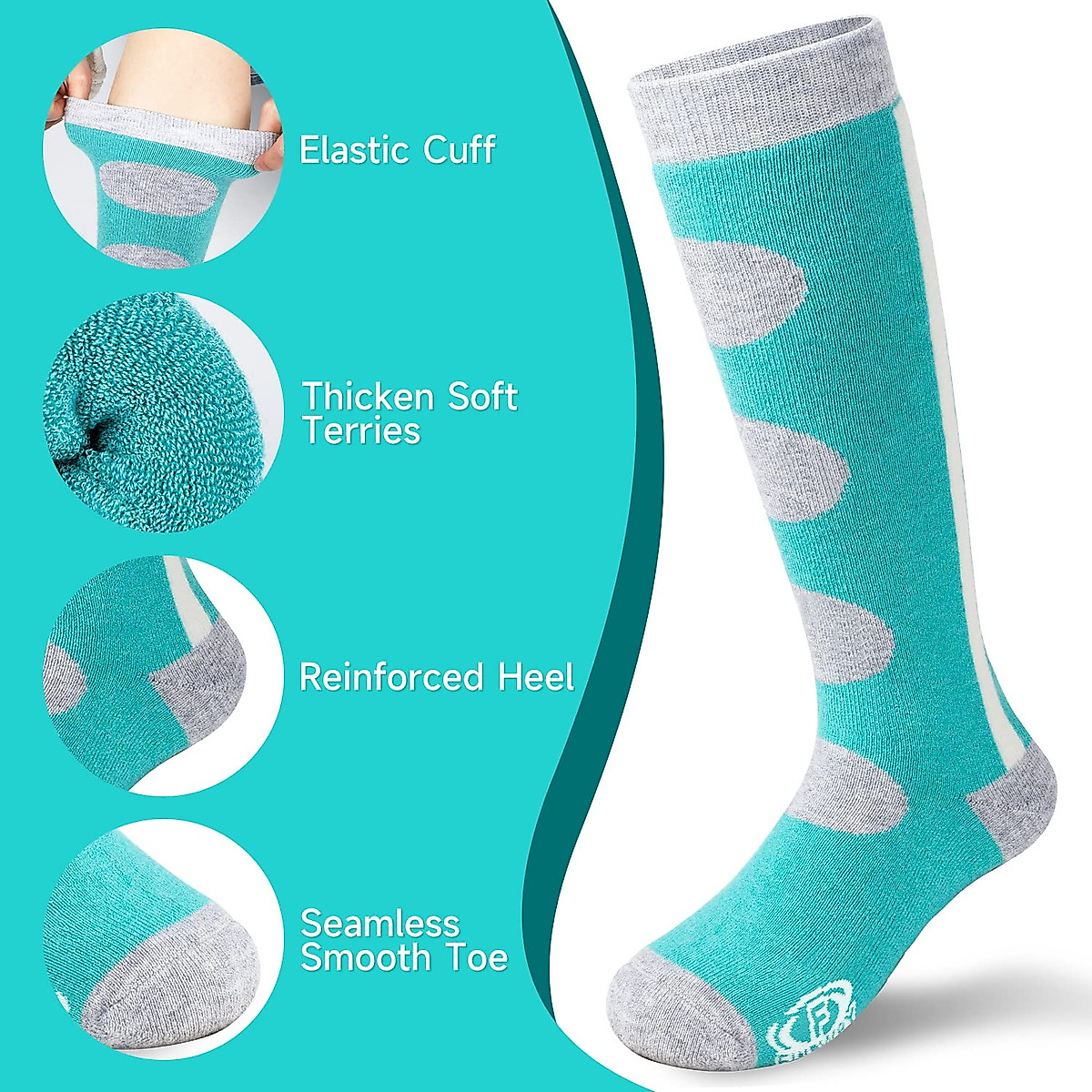 findway Kids Ski Socks, Merino Wool (2/3 Pairs) OTC Snow Socks, Winter Warm Skiing Snowboarding for Toddler Boys and Girls