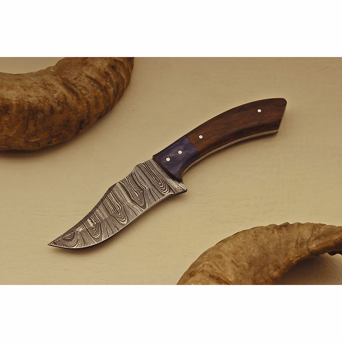 Custom Handmade Full Tang Damascus Steel Hunting Camping Skinner Knife - Wood Handle | Sheath | EDC