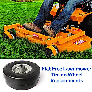 AR-PRO (2-Pack) 9x3.50-4” Flat Free Lawnmower Tire and Wheel Assemblies - PU Tire on Wheel and Adapter Kits with 4" Centered Hub, 3/4" Bushings