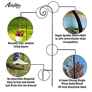 Ashman Shepherd Curled Hook (6 Pack), 35 Inch Tall 1/4 Inch Thick, Made of Premium Metal for Hanging Bird Feeders, Mason Jars, PlantHangers, Flower Basket, Christmas Lights, Lanterns, and Weddings