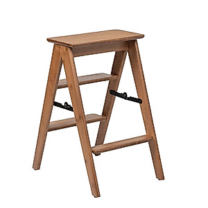 HYNAWIN 3 Tier Bamboo Ladder, Multi-Functional Foldable Ladder, Portable Bamboo Step Ladder with Wide Anti-Slip Pedals for Home, Kitchen, Office, Space-Saving