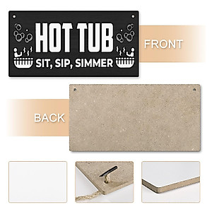 Hot Tub Sit Sip Simmer Wooden Hanging Sign Plaque Rustic Wall Art Decor For Home Decoration 12 X 6 Inches