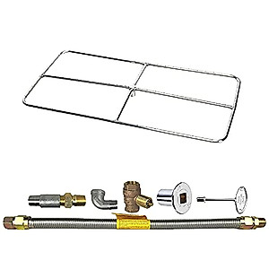 Spotix HPC Rectangle Match Lit Fire Pit Burner Kit (FPSR36X18KIT-LP-MSCB) with 24x12Inch Stainless Steel Burner, Propane, Polished Chrome, with Flange, Key, Valve, Flex Line and Fittings