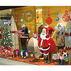 LONGTEN Christmas Windows Static Stickers Clings Santa Claus Snowman Deer Snowflake Removable Vinyl Christmas Tree DIY Wall Window Door Mural Decal Sticker for Showcase