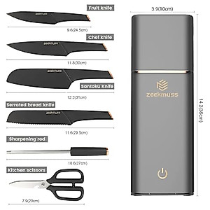 ZEEKMUSS Knife Set Knife Sets for Kitchen with Block 6-Piece Stainless Steel Block Knife Set with Sharpener Kitchen Scissors Smart Knife Holder Keep Clean and Dry Kitchen Home Gift (Grey)
