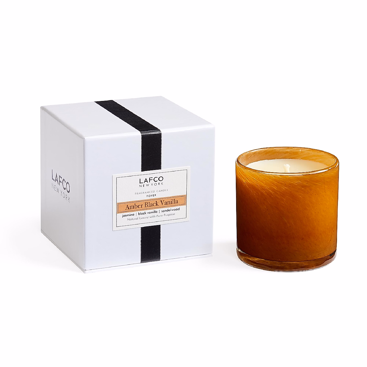 LAFCO New York Classic Candle, Amber Black Vanilla - 6.5 oz - 50-Hour Burn Time - Reusable, Hand Blown Glass Vessel - Made in The USA