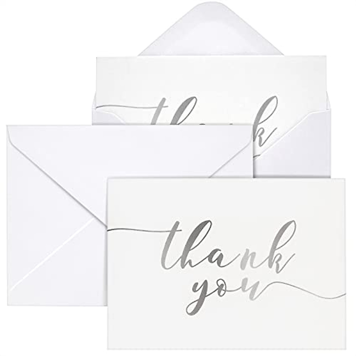 Sustainable Greetings 120 Pack Blank Thank You Cards with Envelopes, Silver Foil for Wedding, Bridal, Baby Shower, Graduation, Business (3.6 x 5 In)