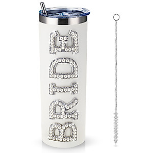 Zhehao Bride Cups Tumbler 20 oz Bachelorette Gift for Bride Tumblers Stainless Steel Mrs Tumblers with Lid Straw Bride Gifts Bride Cup for Bridal Shower Engagement Party(White, Pearl Bride)