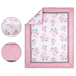 The Peanutshell Pink Floral Crib Bedding Set for Baby Girls - 3 Piece Nursery Collection - Crib Comforter, Fitted Crib Sheet, Dust Ruffle