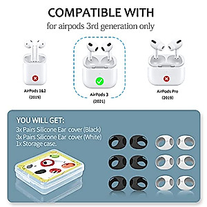 [6 Pairs] for AirPods 3 Ear Tips Covers【 Fit in The Charging Case】, AIBEAMER Silicone Anti-Slip/Dust Ear Covers Accessories Compatible with Apple AirPods 3 (2021) -Black/White