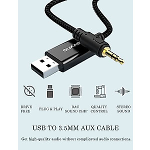 USB to 3.5mm Aux Cable, DUKABEL USB to 3.5mm Jack Cord for PC PS4 PS5 USB2.0 to 1/8’’ Male Auxiliary Audio Cable for Headphone Speaker(8FT/2.4 Meter) Do Not Work for TV Car PS3 Truck Amplifier