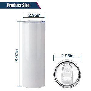 BAUMFEUER 1 Pack Sublimation Tumblers bulk 20 OZ Straight Skinny Stainless Steel Double Wall Insulated Sublimation Water Bottles Blank with Lid, Individually Box, for Heat Transfer Press