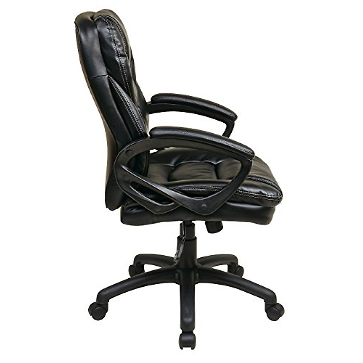 Office Star FL Series Faux Leather Manager's Adjustable Office Chair with Lumbar Support and Padded Arms, Black