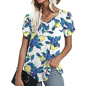 Women V Neck Printed T Shirt Casual Loose Pullover Short Sleeve Tops Cotton Blouses for Women Summer,Dressy Tops for Women Indian