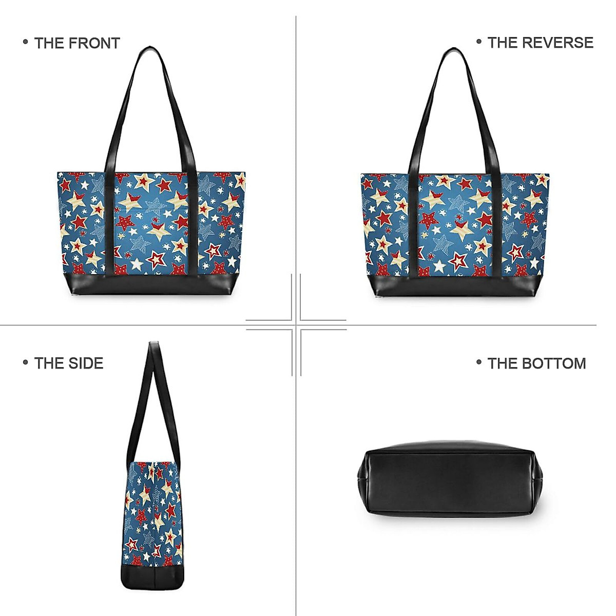 American Stars Flag Laptop Tote Bag for Women Teacher Canvas Tote Bags Travel Work Bag Handbags Purse with Fashion Zipper