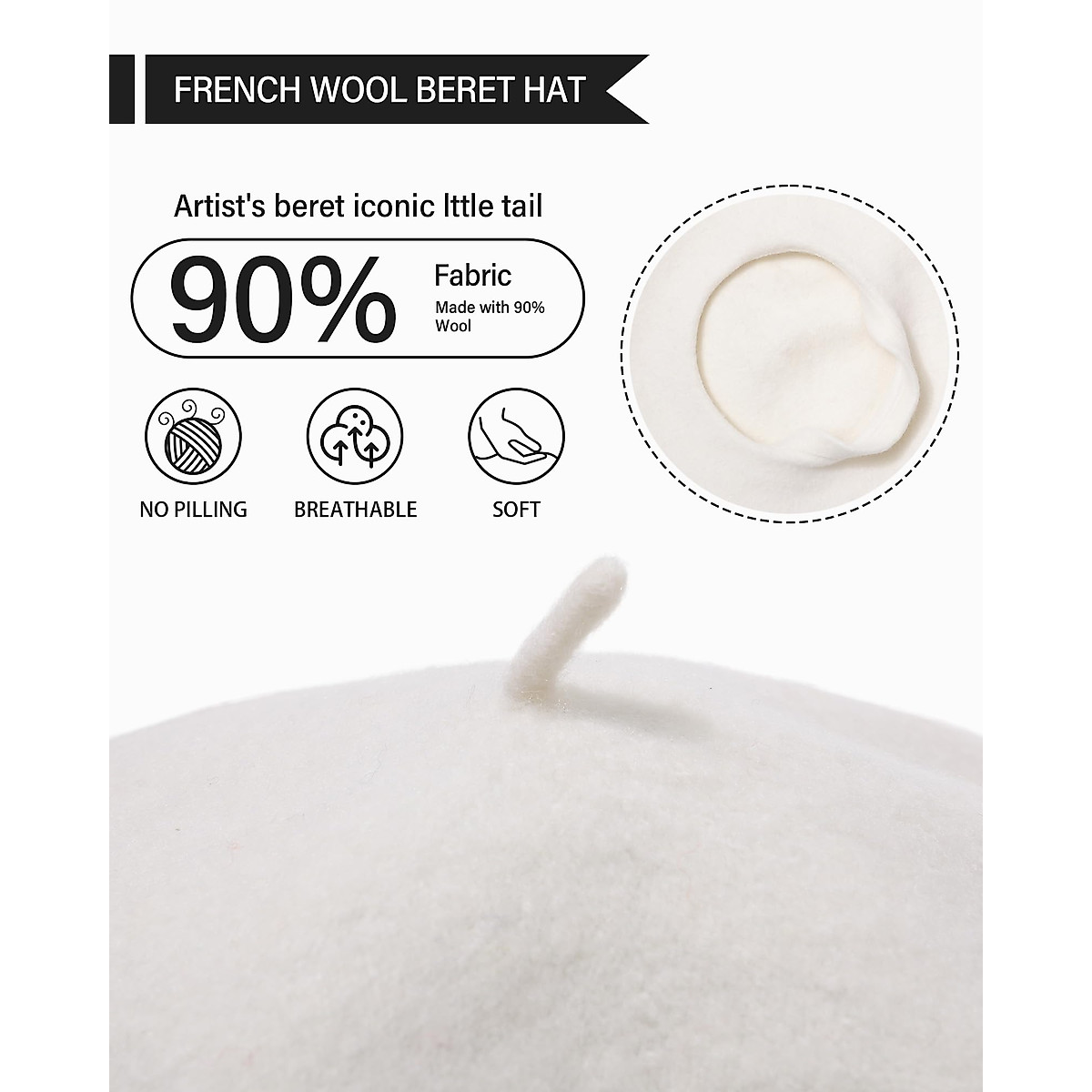 AWAYTR Wool French Beret Hats - Solid Color Artist Beret Hat for Women and Kids (White,Adult)