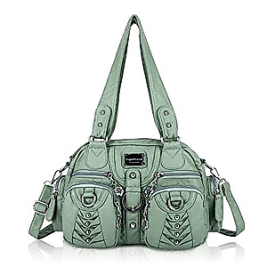 Angel Barcelo Purses and Handbags Women Tote Shoulder Bag Top Handle Satchel Hobo Bags Fashion Washed Leather Purse Green