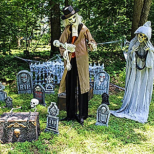 Haunted Hill Farm 5.25 ft. Life-Size Standing Grave Keeper with Red LED Eyes, Haunting Sound Effects, Lightweight and Battery-Operated