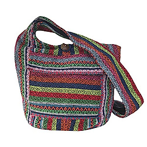 Aztec Crossbody Bags for Women - Boho Shoulder Bag - Handmade Hippie Purse - Fully Lined Cotton Interior - Medium (Rainbow)
