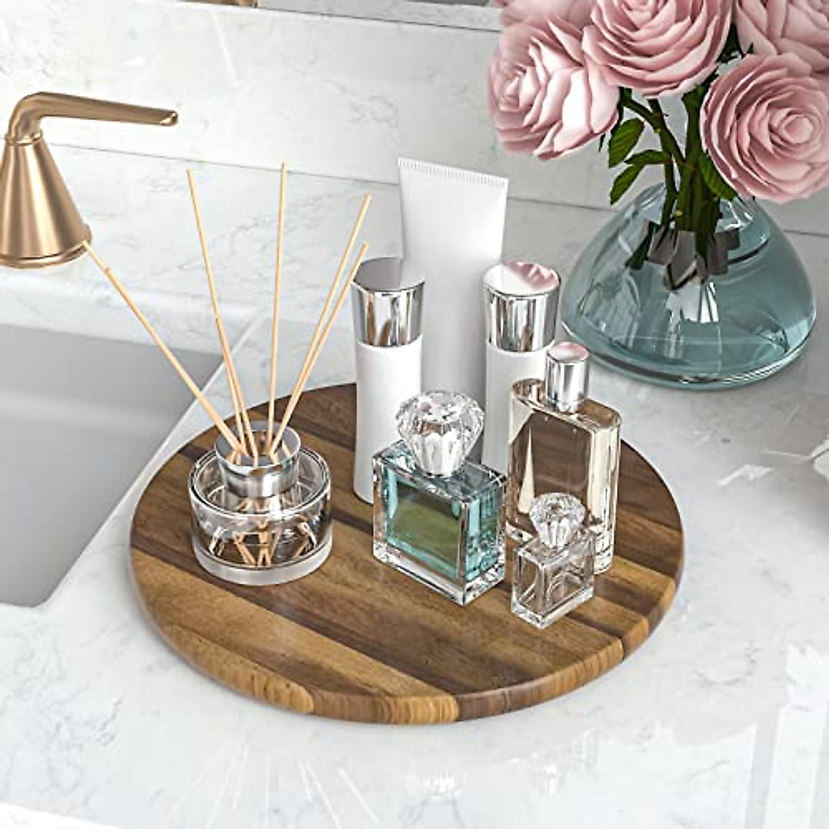 Lazy Susan Kitchen Cabinet Organizers - 13.2 Inch Acacia Wood Lazy Susan Turntable Organizer for Pantry Table Countertop Bathroom Organization and Storage, Non-Skid, Strong Kitchen Accessories