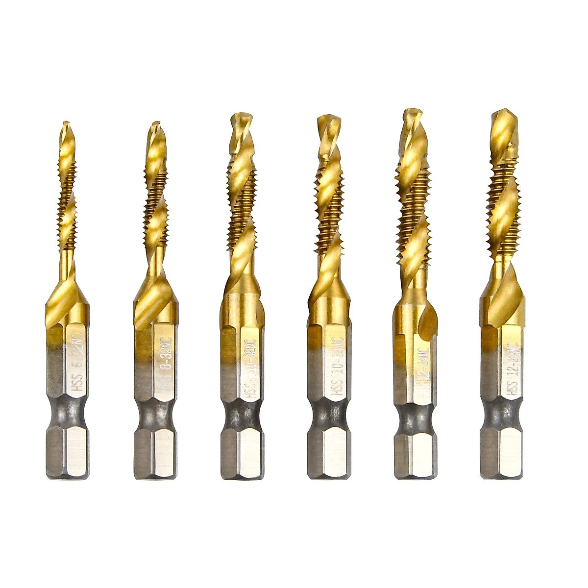 wesleydrill Titanium Combination Tap Drill Bit Set 6 Pcs Screw Tapping Bit Multi-Function Bit Set Fit for Light Metal Aluminum Board Iron etc
