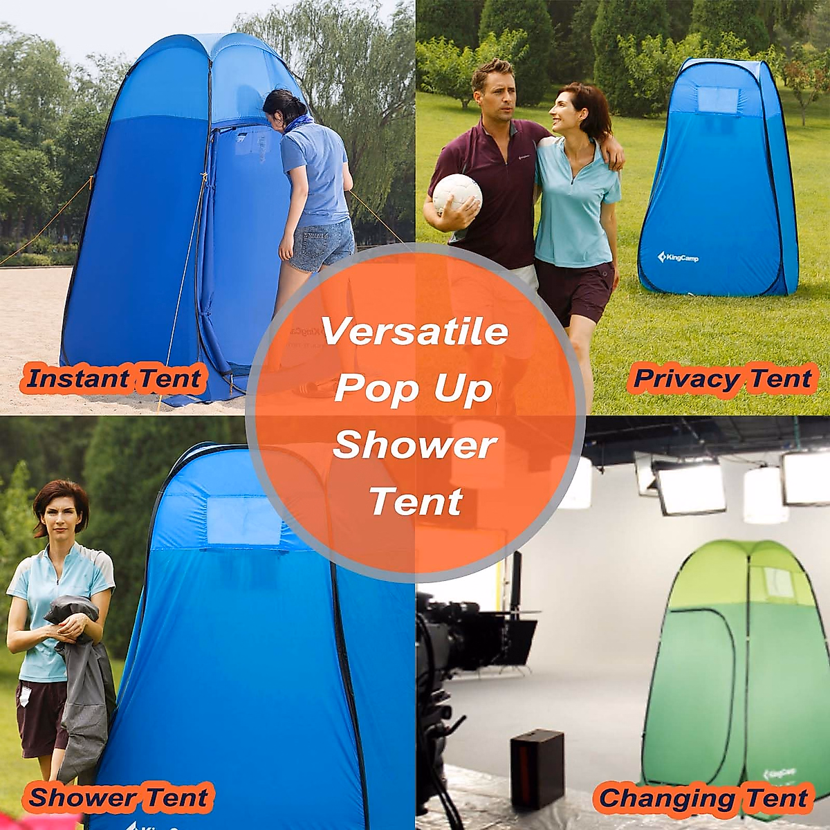 KingCamp Portable Pop Up Shower Tent for Camping, Lightweight Waterproof Dressing Changing Privacy Tent with Carry Bag for Outdoor, Shower, Fishing, Bathing, Toilet, Beach, Park, Blue, 47x47x75 inches