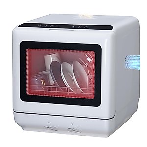 GarveeTech Portable Countertop Dishwasher, Compact Mini Dishwashers with 5L Built-in Water Tank, 5 Washing Programs, Air-Drying Function, 360° Dual Spray & High-Temp, for Home, RV, Apartment, Whie