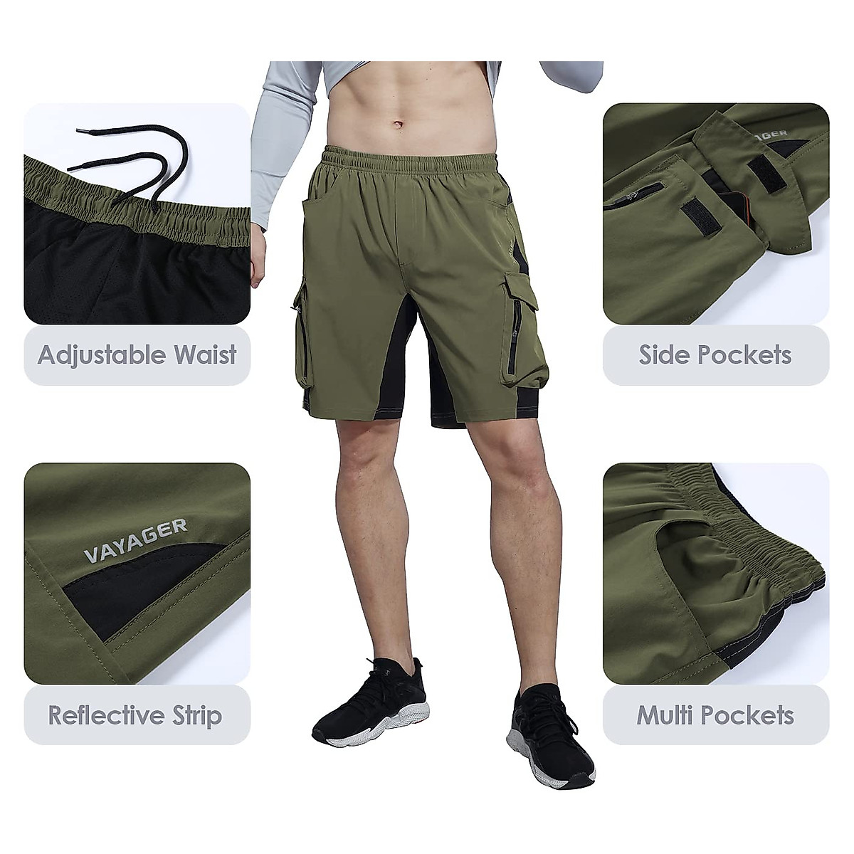 VAYAGER Men's Hiking Cargo Shorts Lightweight Multi Pocket Casual Outdoor Travel Shorts for Fishing Camping (Army Green-3XL)
